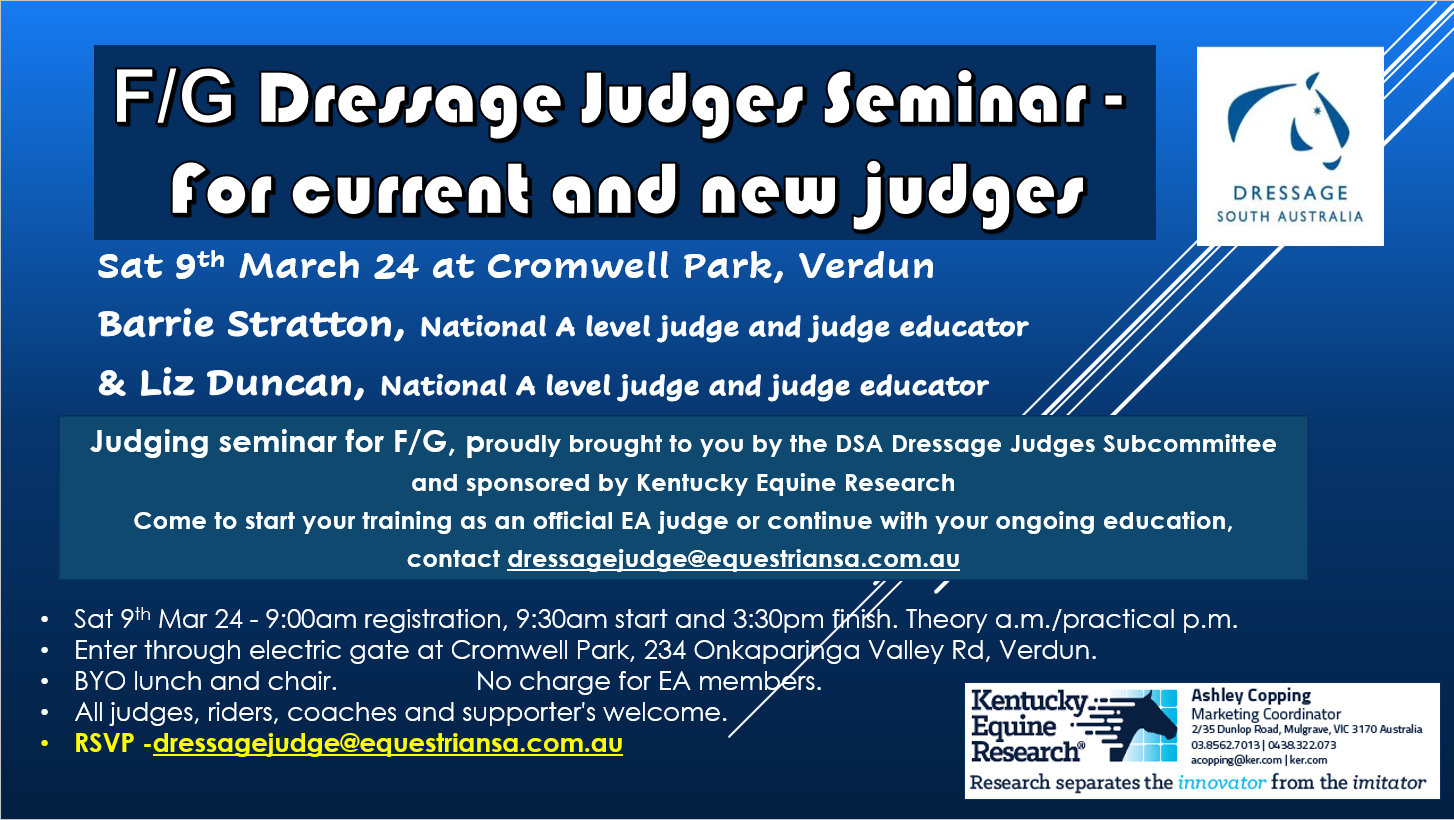 F/G Dressage Judges Seminar | Equestrian South Australia F/G Dressage Judges Seminar | Equestrian South Australia